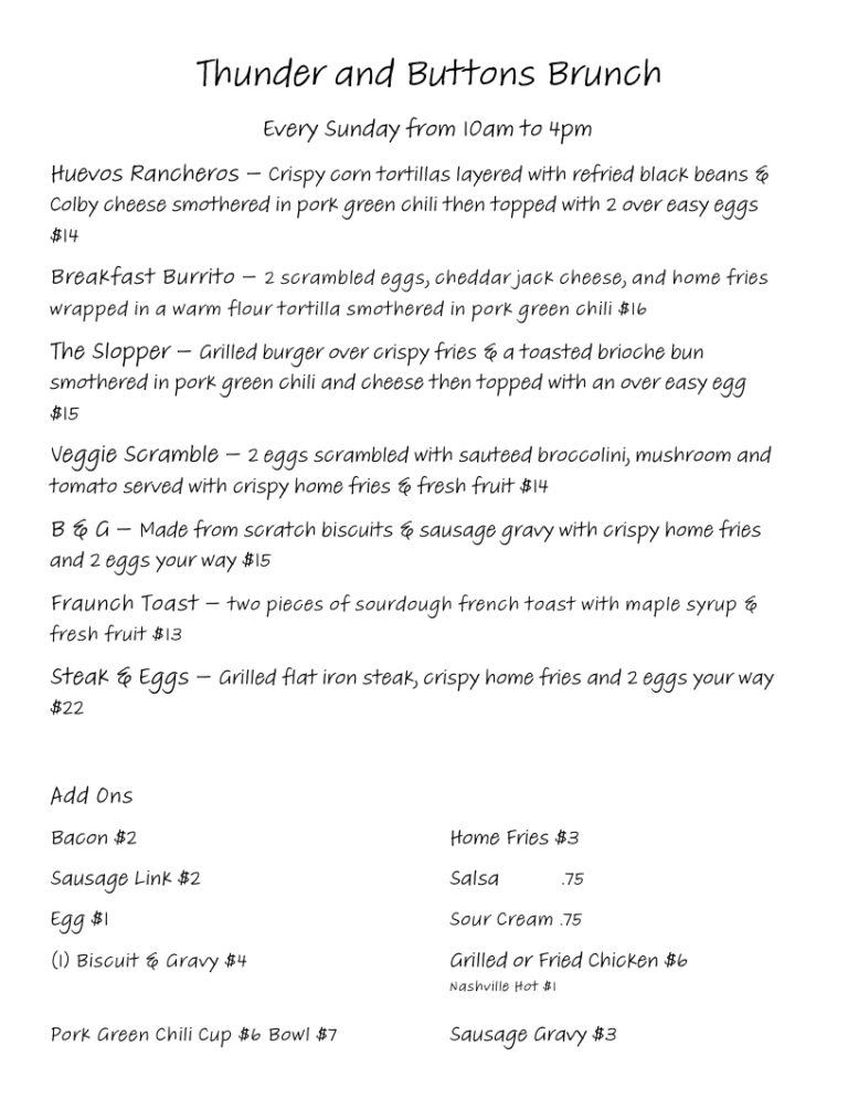 Restaurant Menu – Thunder & Buttons